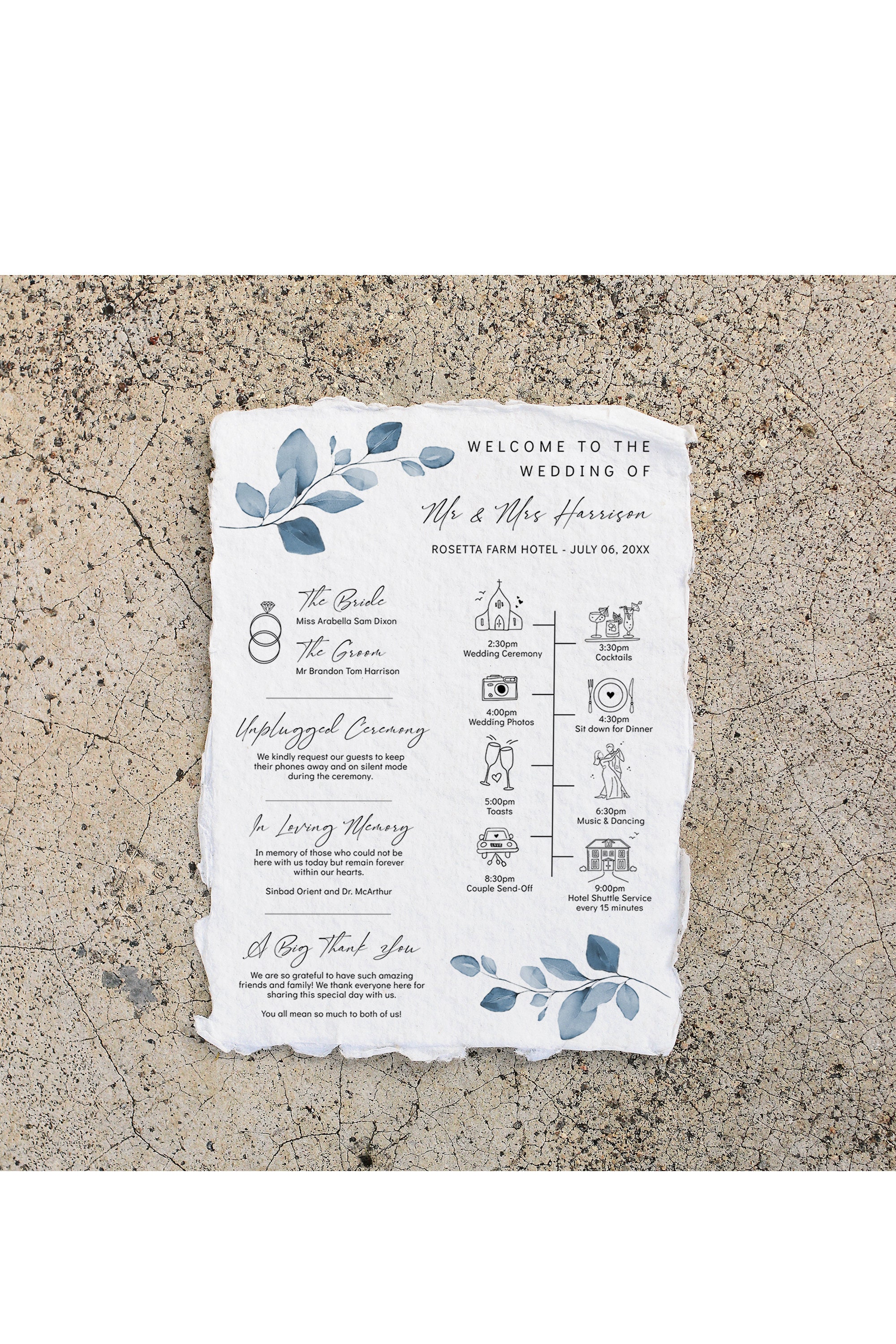 Dusty Blue Wedding Timeline Program Template, Wedding Infographic ...