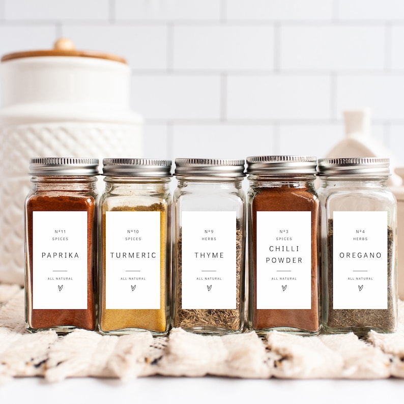 Spice Jar Labels Template Modern Minimalist Kitchen Labels | Etsy
