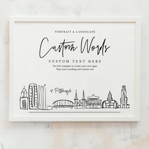 Pittsburgh Custom Sign, Pittsburgh Skyline Template, Editable ...