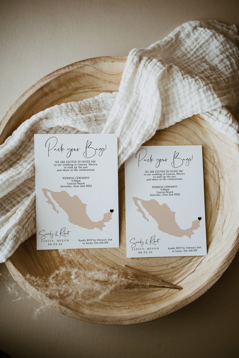 Destination Mexico Wedding Invitation Cancun Destination - Etsy