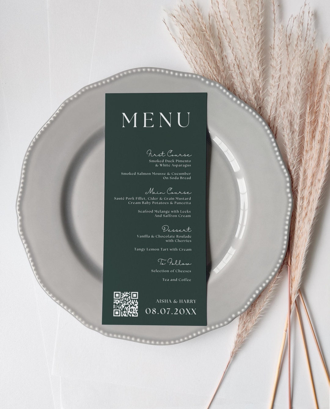 Dark Green Menu, Christmas Menu, Dark Green Wedding Menu, Printable ...