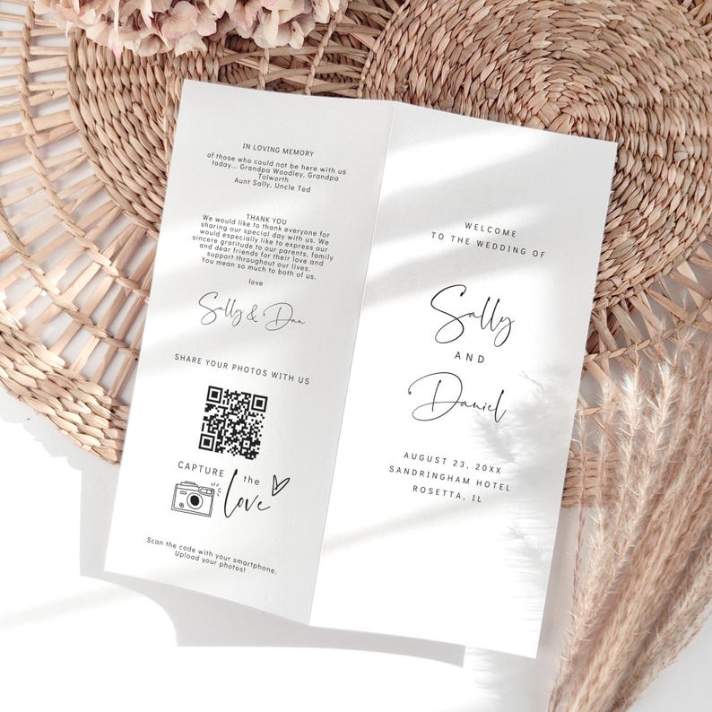Simple Bifold Wedding Program, Printable Folded Wedding Program ...