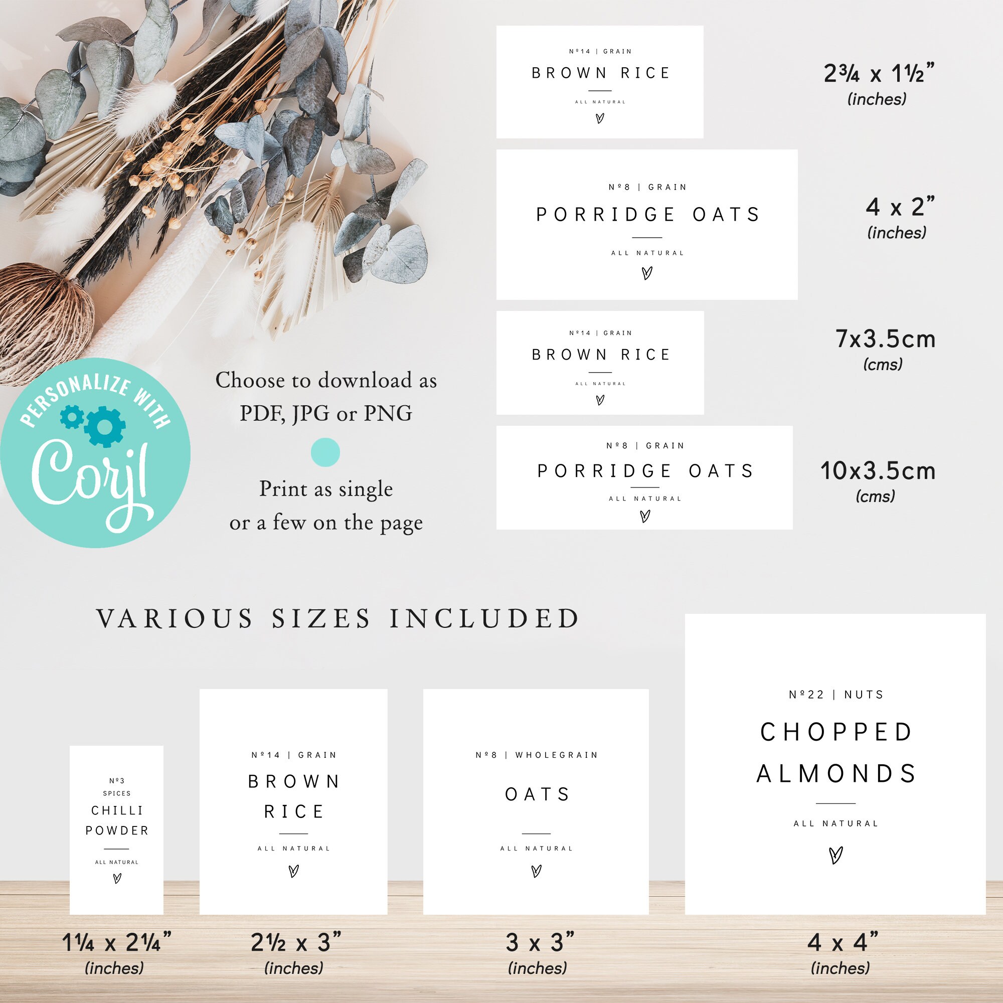 Printable Kitchen Labels, Pantry Label Template, 8 Sizes, Modern ...