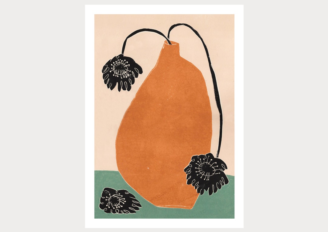 Big Orange Wonky Pot - Still Life - Coloured Lino Print - Hand Printed ...