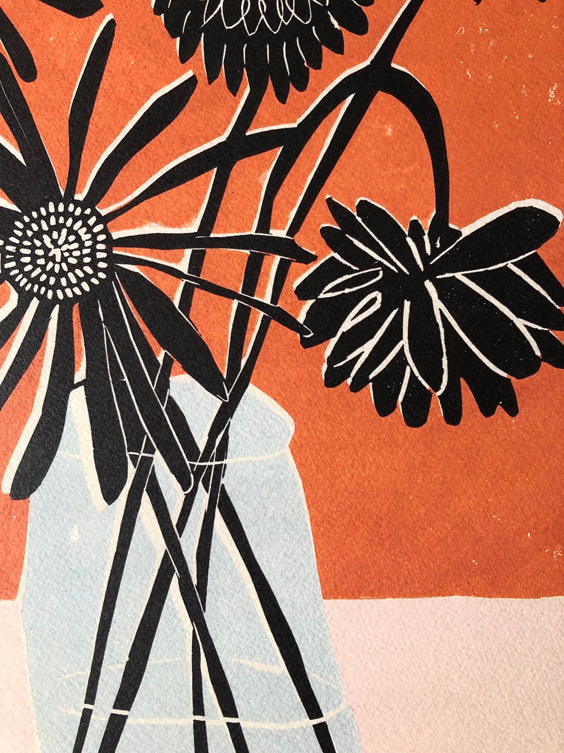 Autumn Flowers Still Life Coloured Lino Print Hand | Etsy