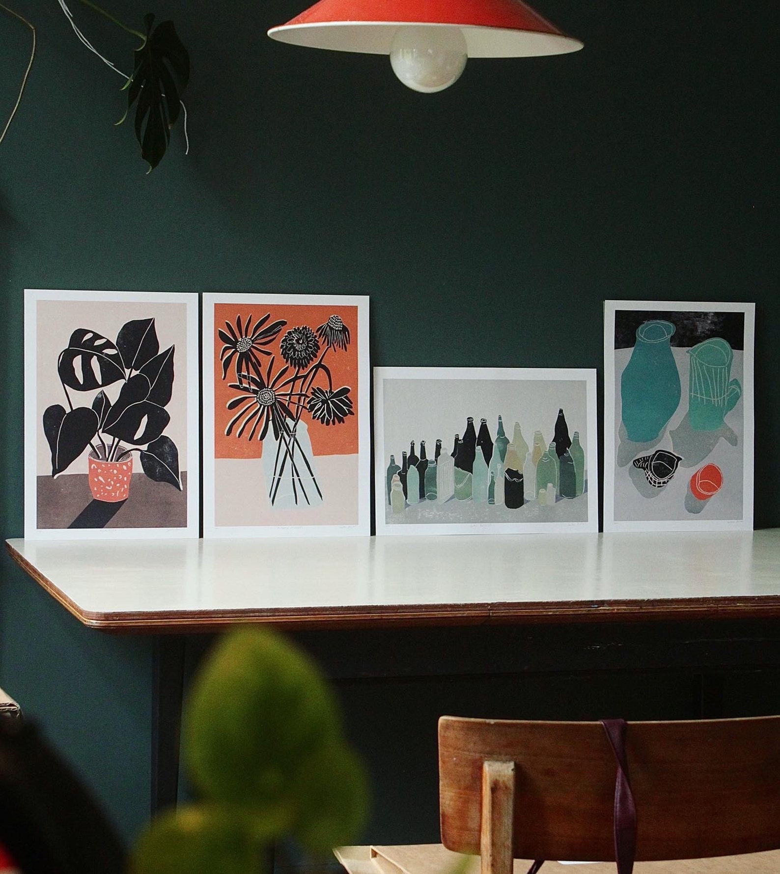 Autumn Flowers Still Life Coloured Lino Print Hand | Etsy