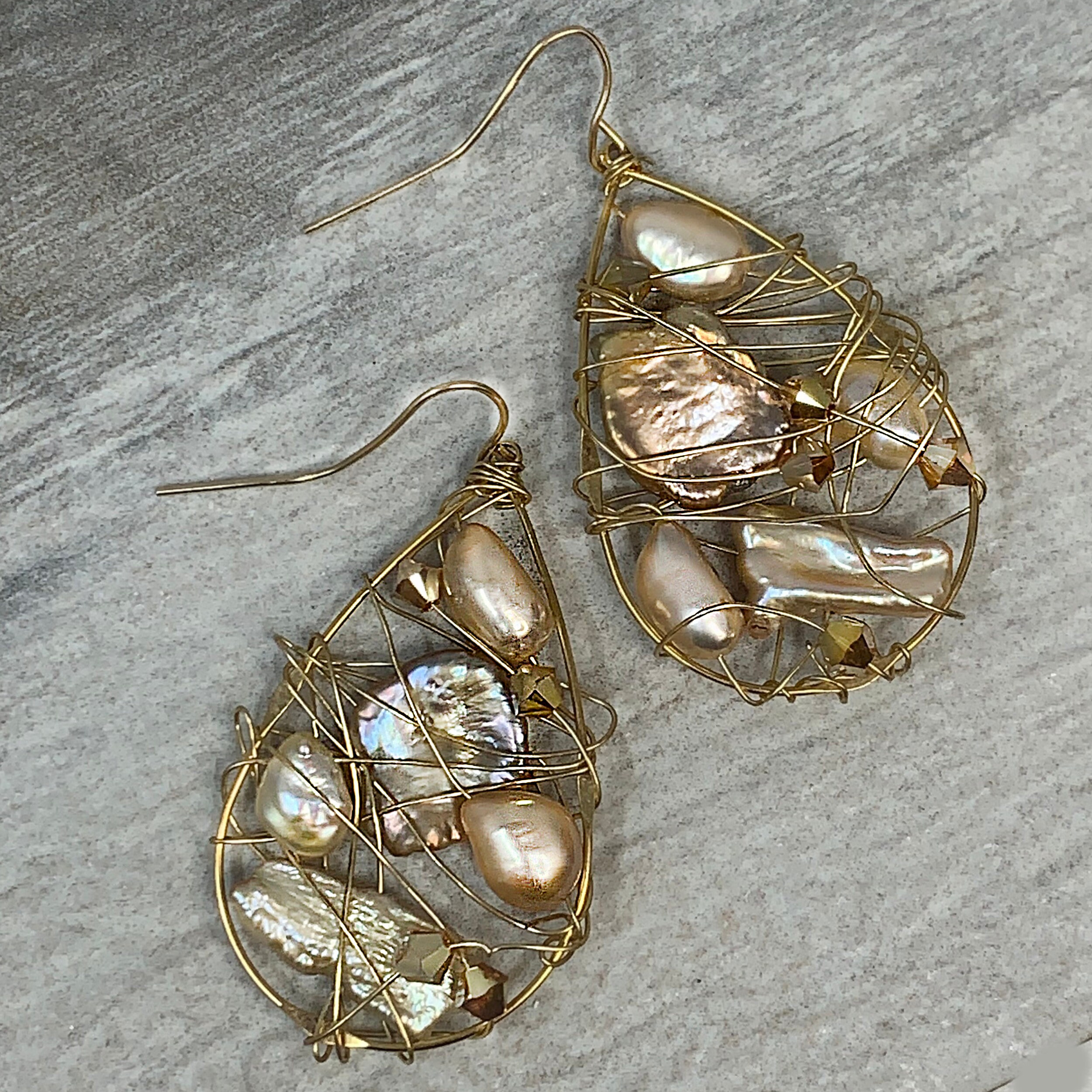 Unique Pearl Teardrop Wire Wrapped Pearl Earrings Hand Made Gift for ...