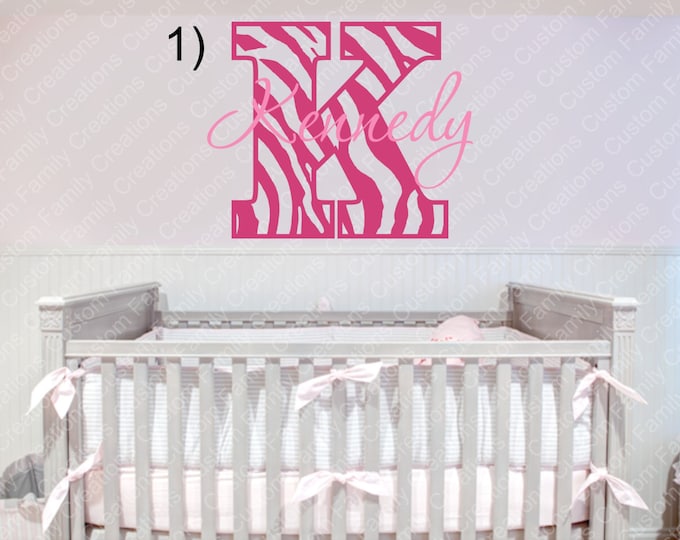 Personalized Zebra Print and Name Monogram 1 Wall Vinyl Decal ...