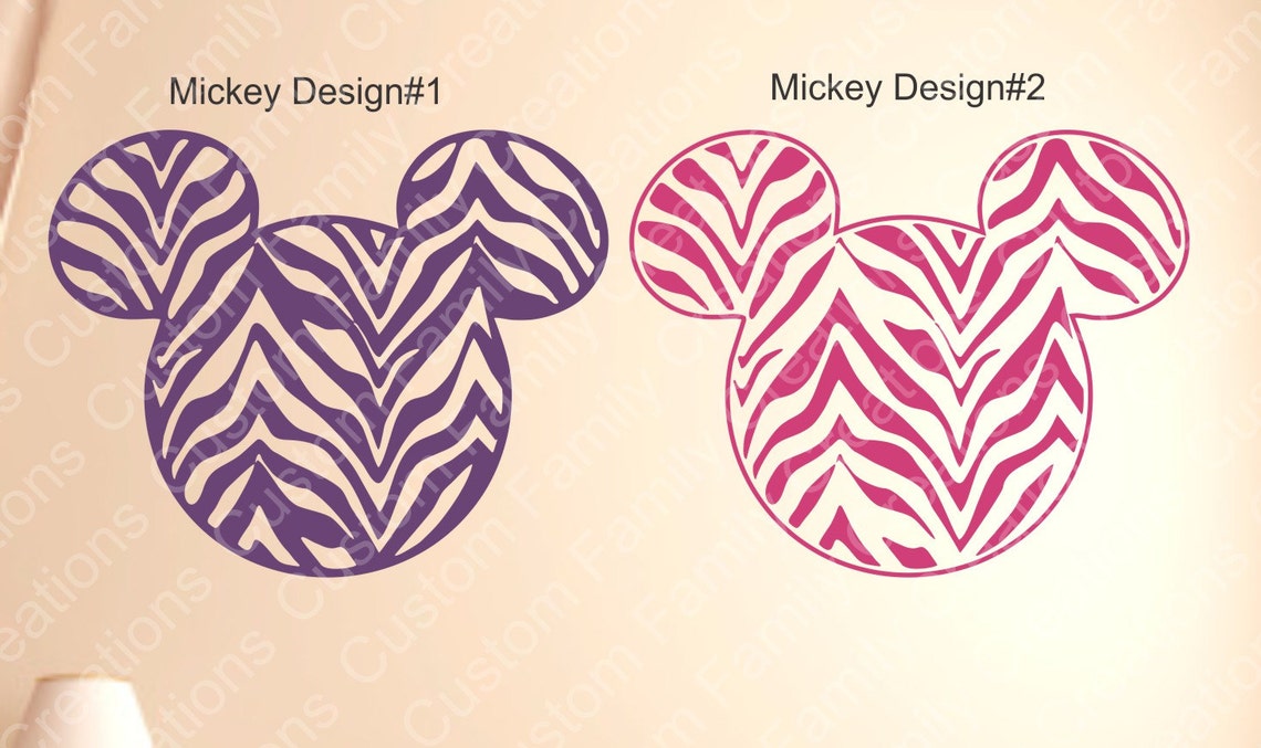 Personalized Zebra Print Mickey Head With Name Vinyl Wall Decal ...