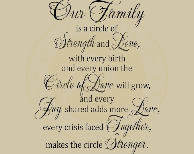 Our Family: A Circle of Strength and Love.2 Vinyl Wall Decal,removable ...