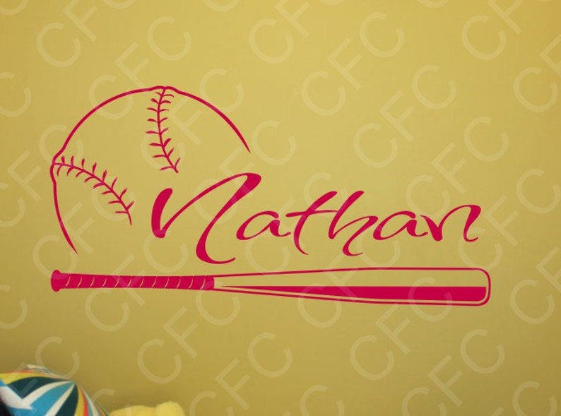 Personalize Baseball With Name Wall Decal 3, Personalized Vinyl Decal ...