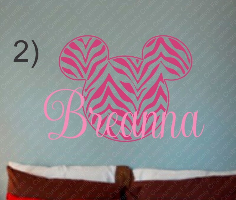 Personalized Zebra Print Mickey Head With Name Vinyl Wall - Etsy