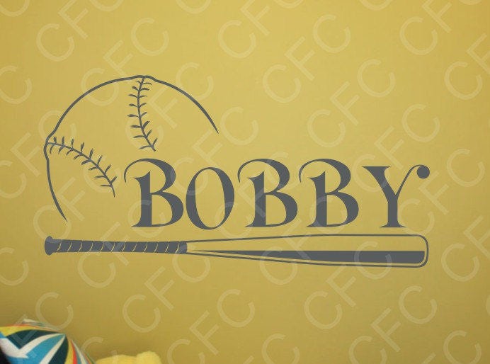 Personalize Baseball With Name Wall Decal 3, Personalized Vinyl Decal ...