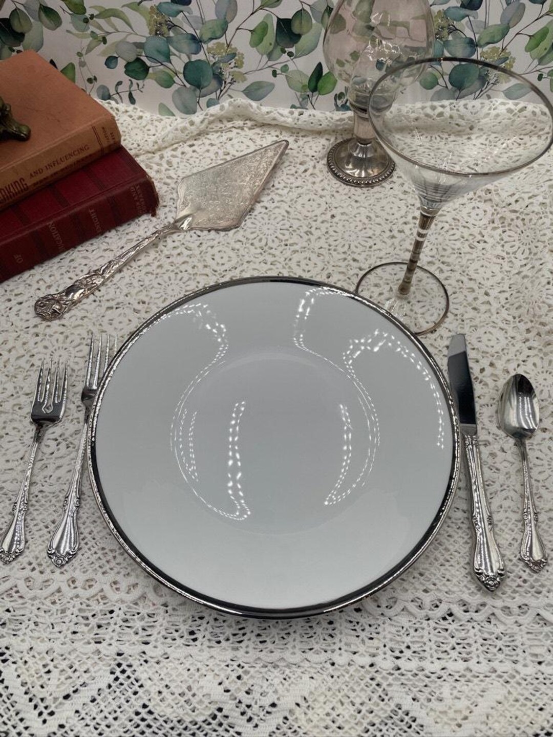 White and Silver Dinner Plates Crate & Barrel Vintage White Plates ...