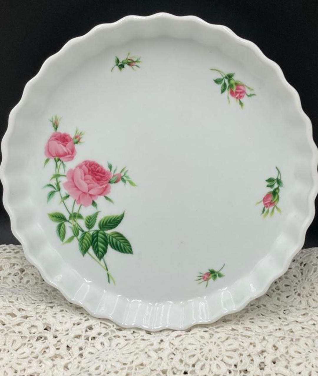 Christineholm Porcelain Rose Pattern Quiche, Tart, Pie Plate 9.5 ...