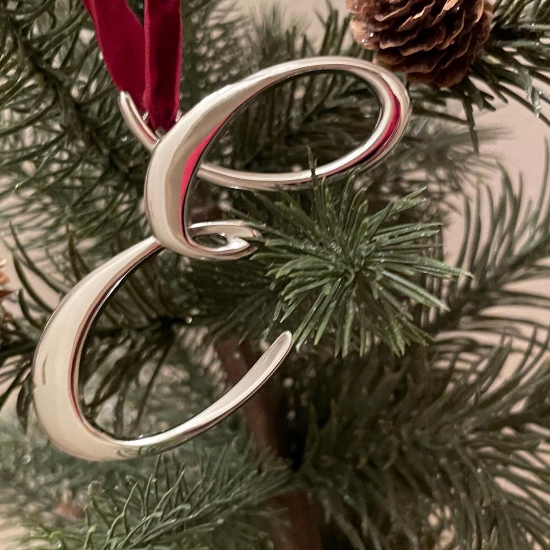 Silver Initial Ornament: Cursive Letter Gift Tag - Etsy