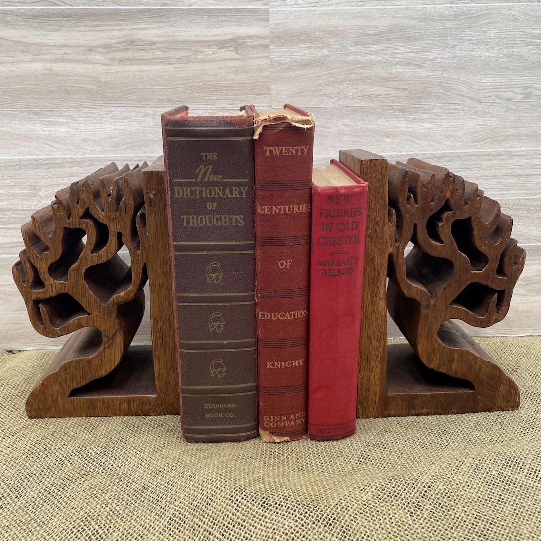 Wood Bookends Carved Bonsai Tree Bookends Tree of Life, Vintage ...