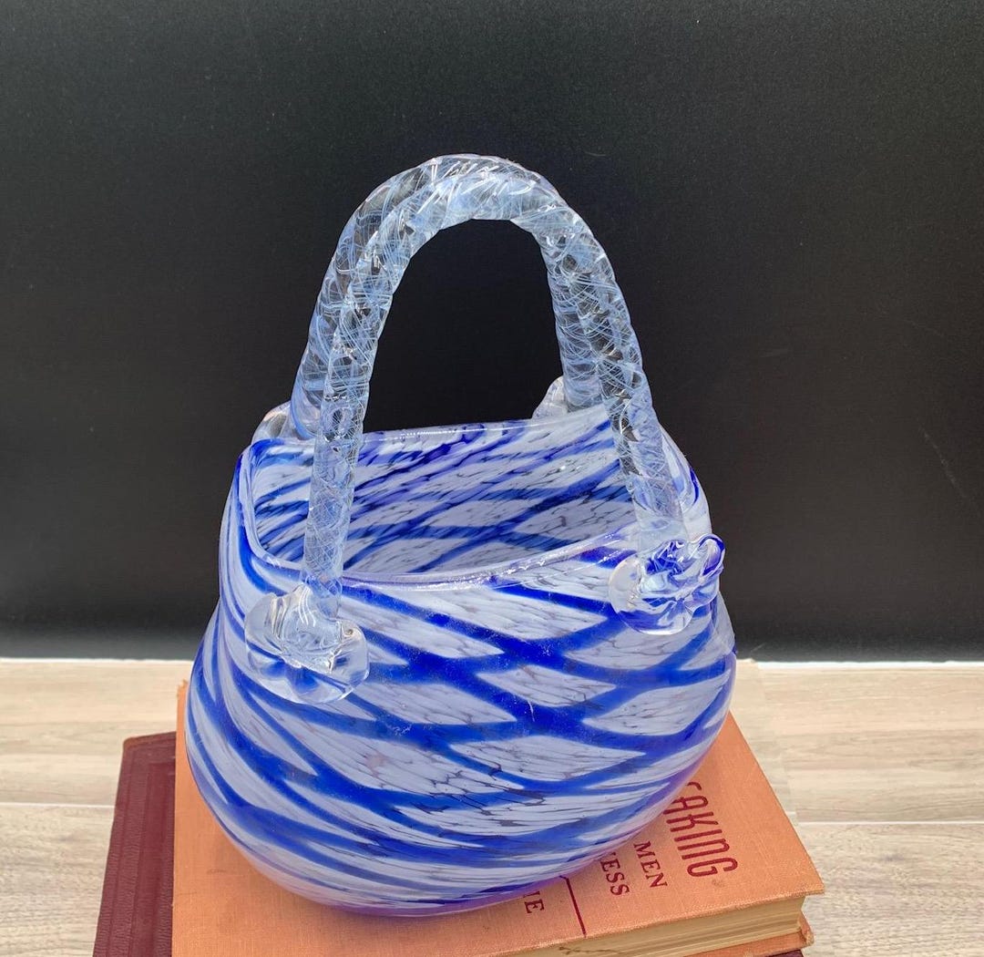 Vintage Murano Glass Handbag Vase Purse Shape, Vase Blue Murano Glass ...