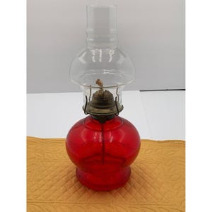 Vintage Oil Lamp Glass Red Round Base Traditional Lantern Vintage ...