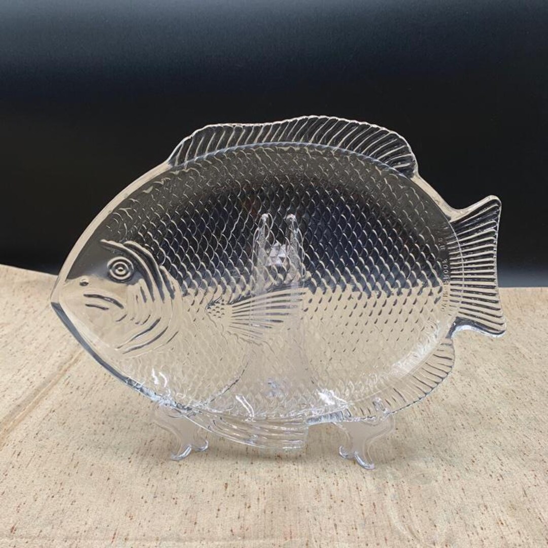 Vintage Pressed Glass Fish Plates Serving Dishes, 15" Platter Retro ...