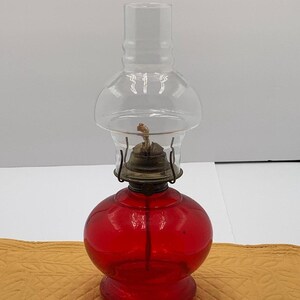 Vintage Oil Lamp Glass Red Round Base Traditional Lantern Vintage ...
