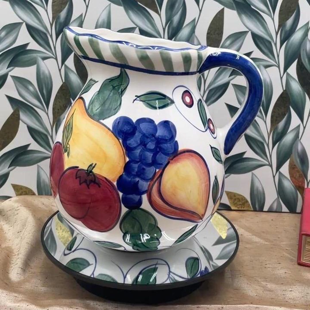 Baum Bros. Style-eyes Rooster Fruits With Blue Trim. 8" Pitcher & Maxam ...