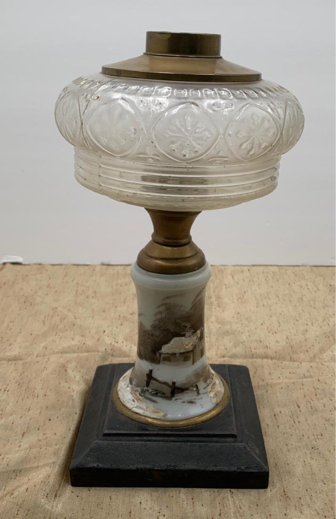 Antique Miller Duplex Oil Lamp Base: Embossed Victorian Glass, Painted ...