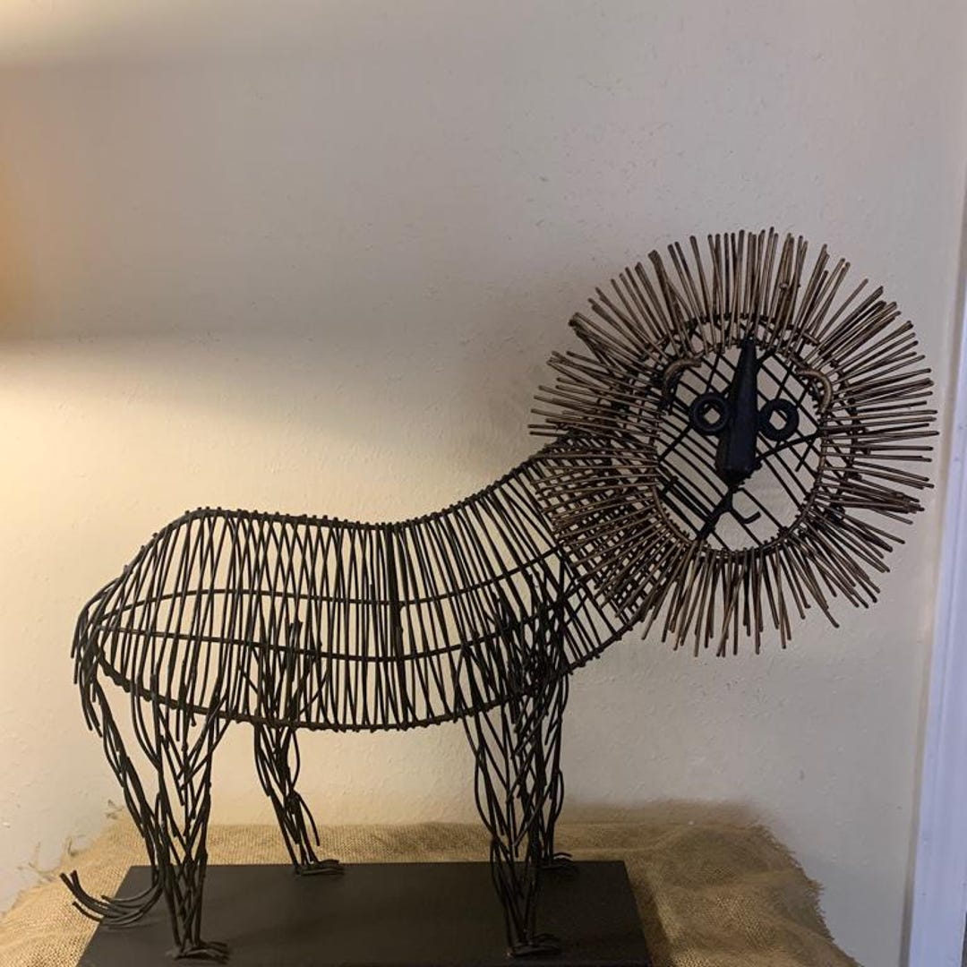 Large Metal Lion Art Sculpture Wire Sculpture, Curtis Jere Brutalist ...