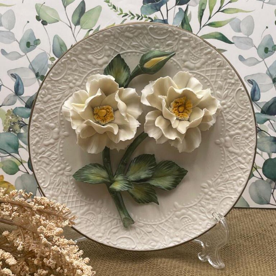 The White Rose of Capodimonte Limited Edition 24K Trim Porcelain 3D Art Plate Danbury Mint - Etsy