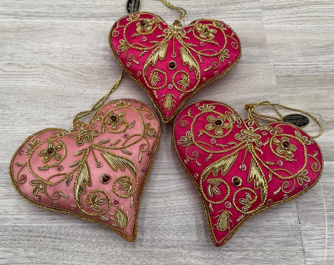 Katherine’s Collection Embroidered Heart Ornament Pink and Red Heart ...