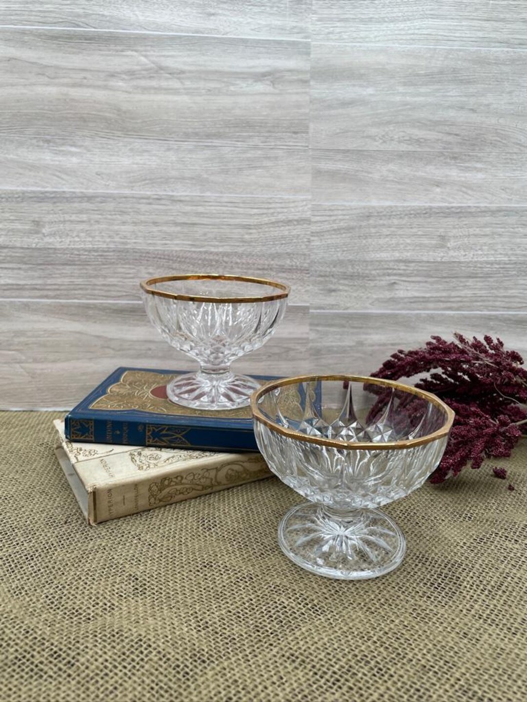 Vintage Longchamp Crystal Dessert Bowls: Gold Rim Footed Bowls - Etsy