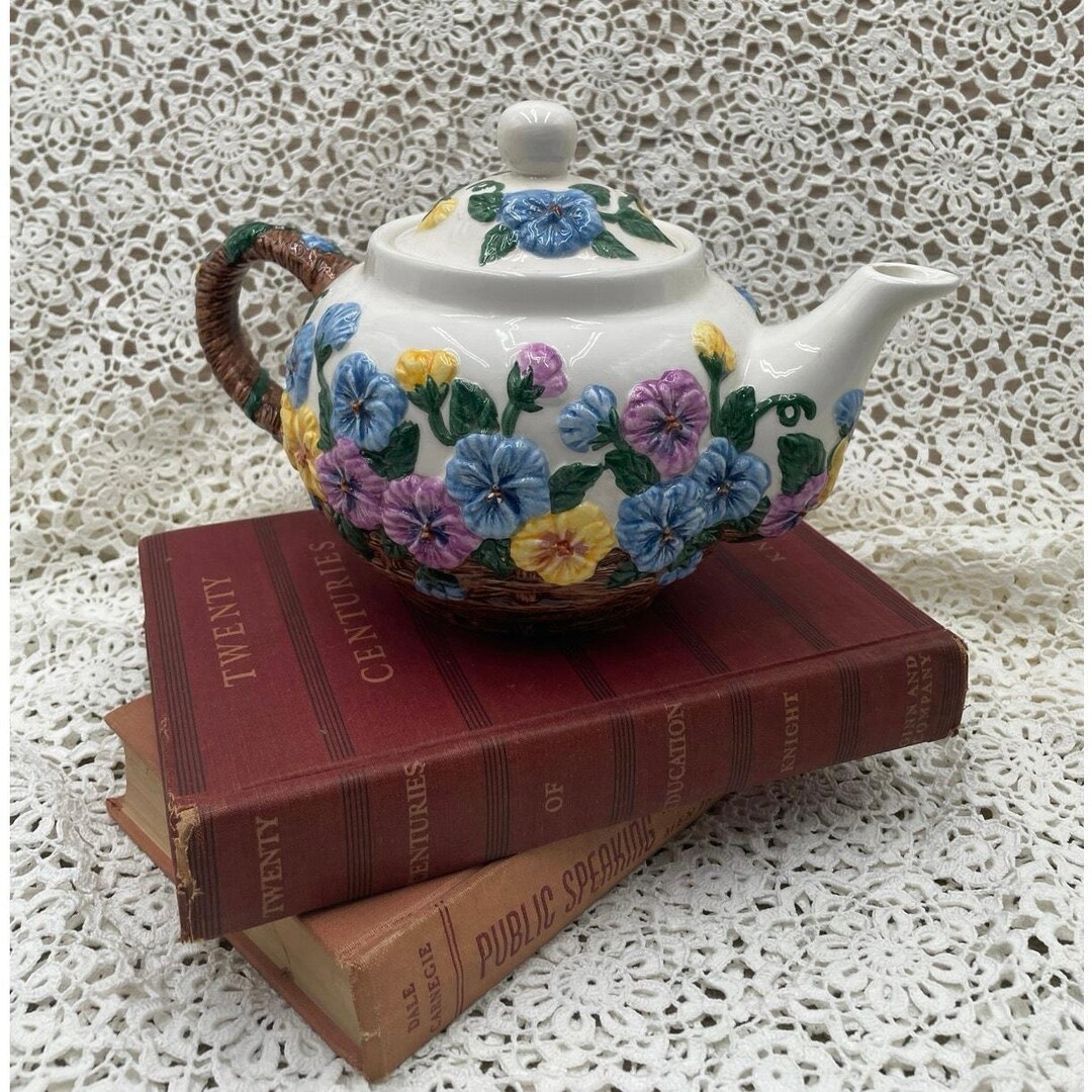 Floral Ceramic Teapot Cottagecore Vintage Flower Painted Teapot Gift ...