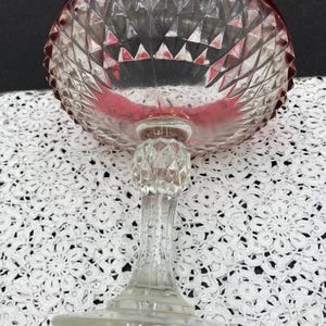 Vintage Indiana Cut Glass Diamond Point Ruby Pattern Pedestal Compote Bowl, Candy or Nut Dish ...