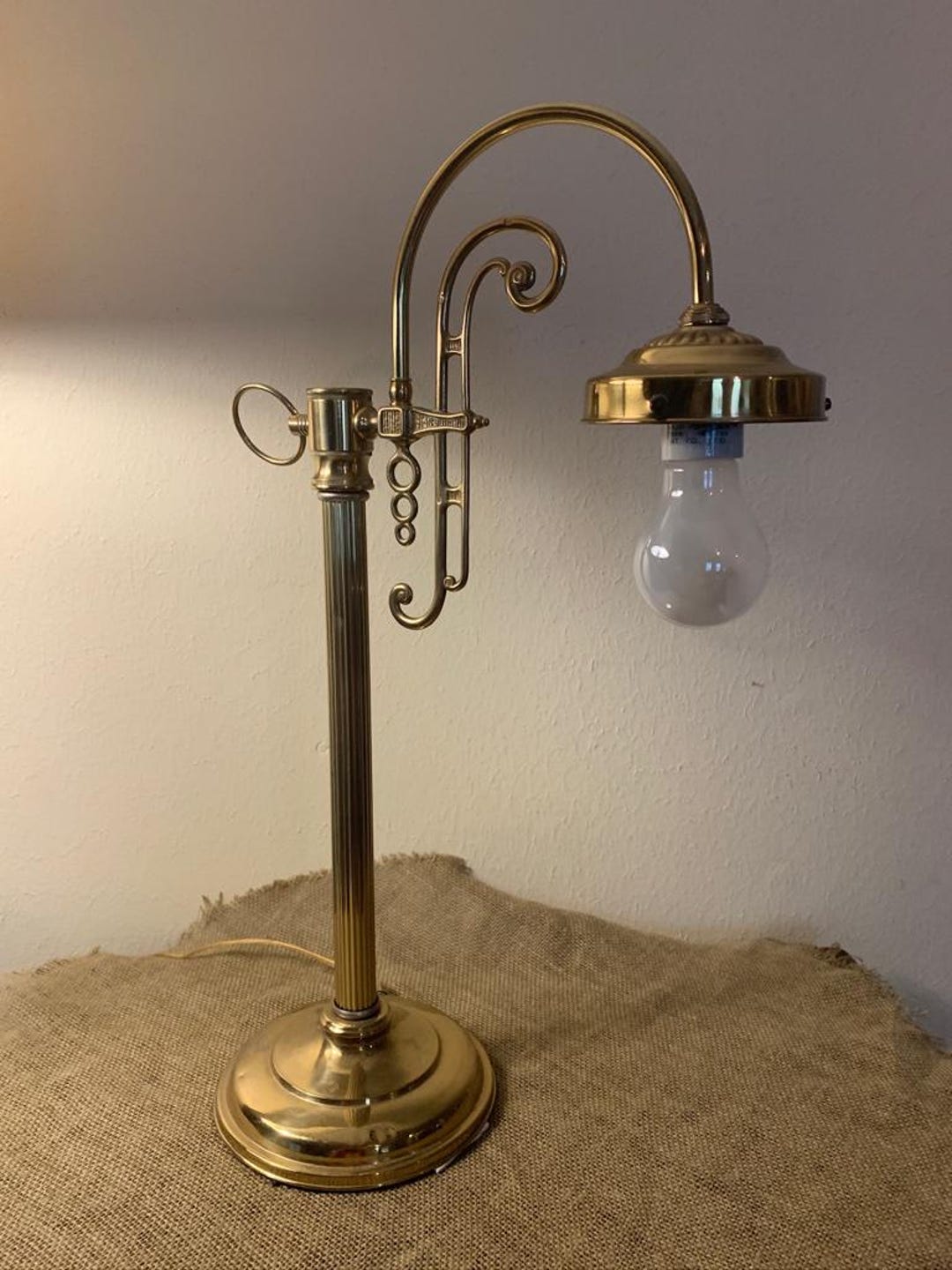 Vintage Brass Tone Bridge Arm Lamp Steampunk Industrial Depression Era ...