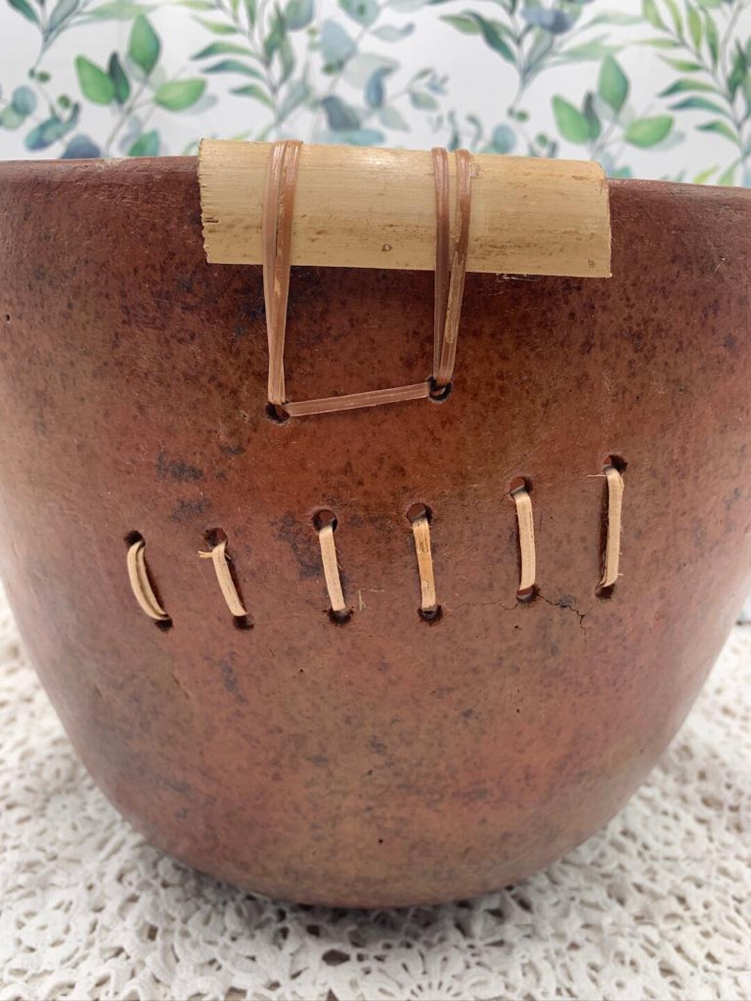 Vintage Woven Rattan Stone Red Clay Pottery Decorative Planter Pot ...
