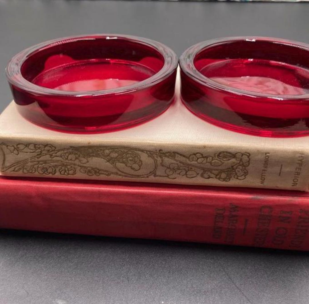 Pair of Vintage Red Glass Candleholders by Crate and Barrel Ruby Red ...