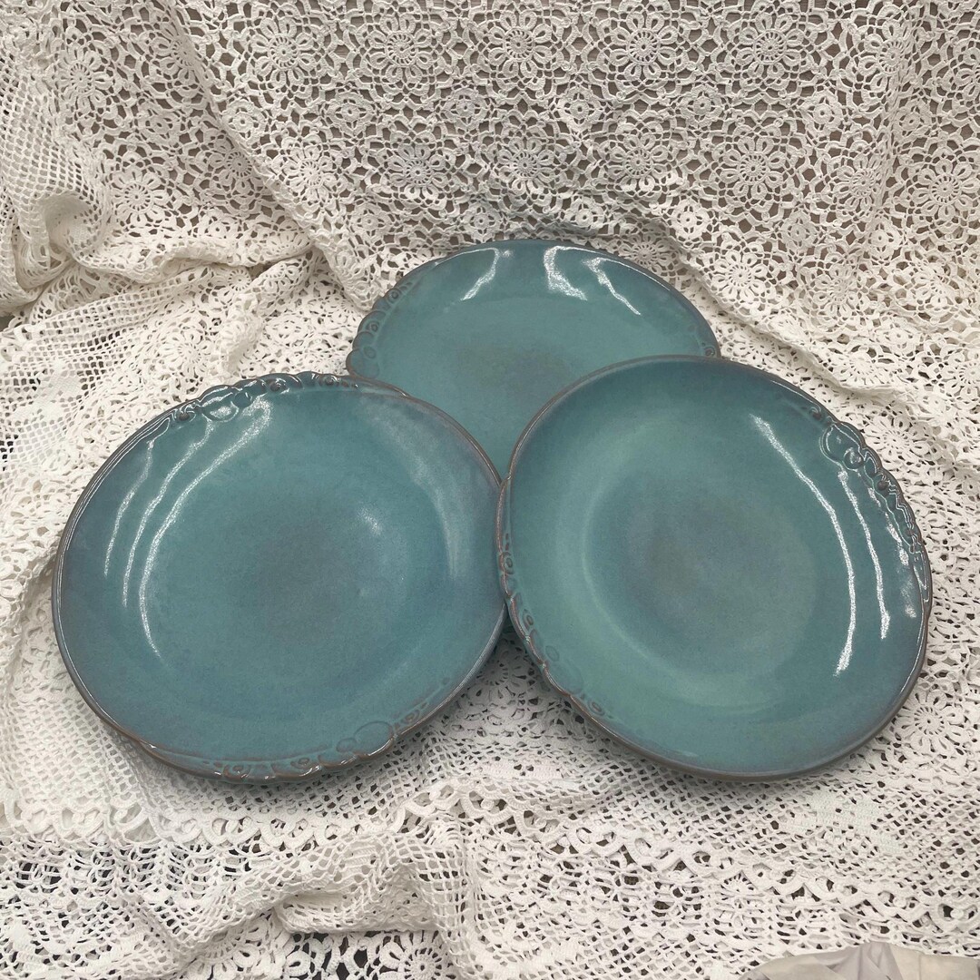 Blue Ceramic Plate Gracetone Pottery Frankoma Orbit Blue Dinner Plate ...