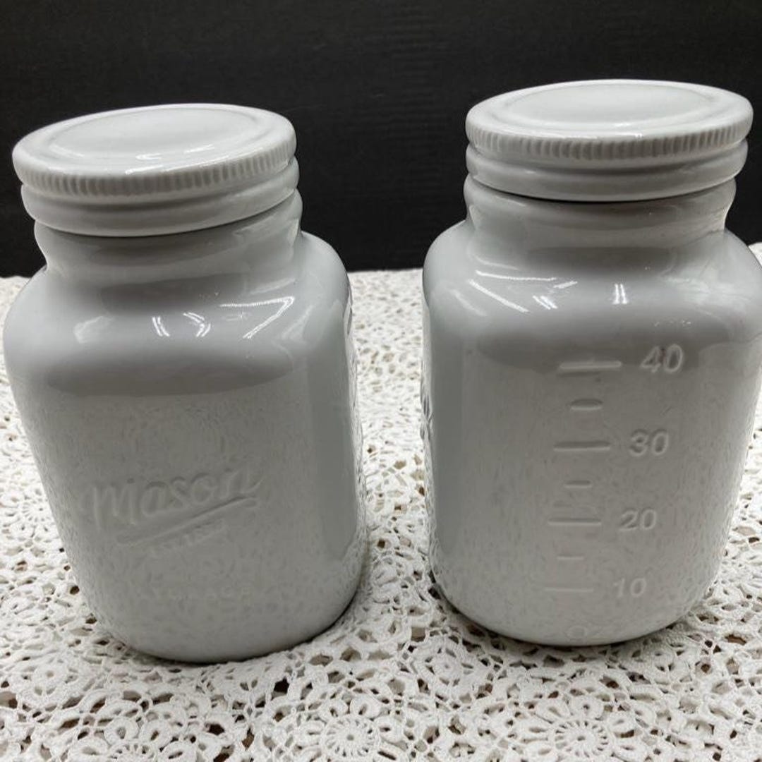 Porcelain Mason Jar Canisters – Set of 2 | 40oz White Painted| Kitchen ...
