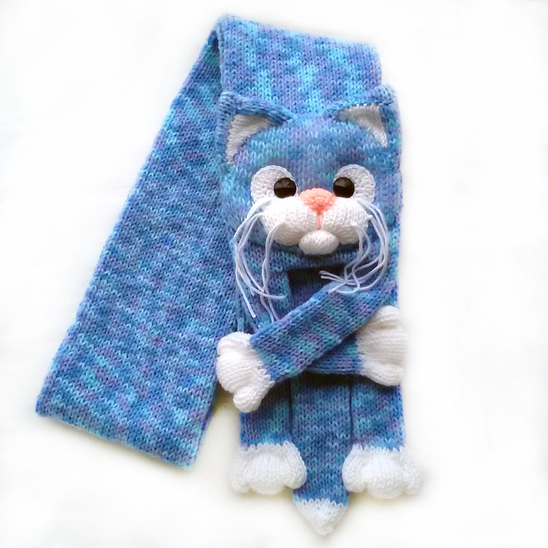 Knitted Cat Scarf, Knitted Scarf, Animal Scarf, Cat Scarf, Knit Scarf ...