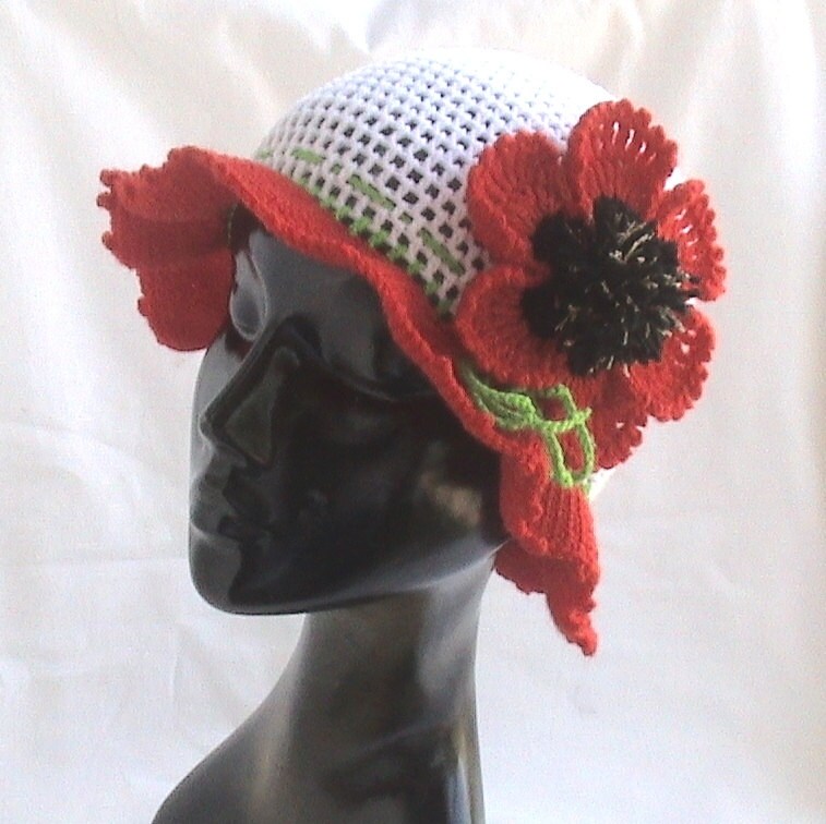Crochet Poppy Hatcrochet Hat With Poppy Flowercrochet White - Etsy UK