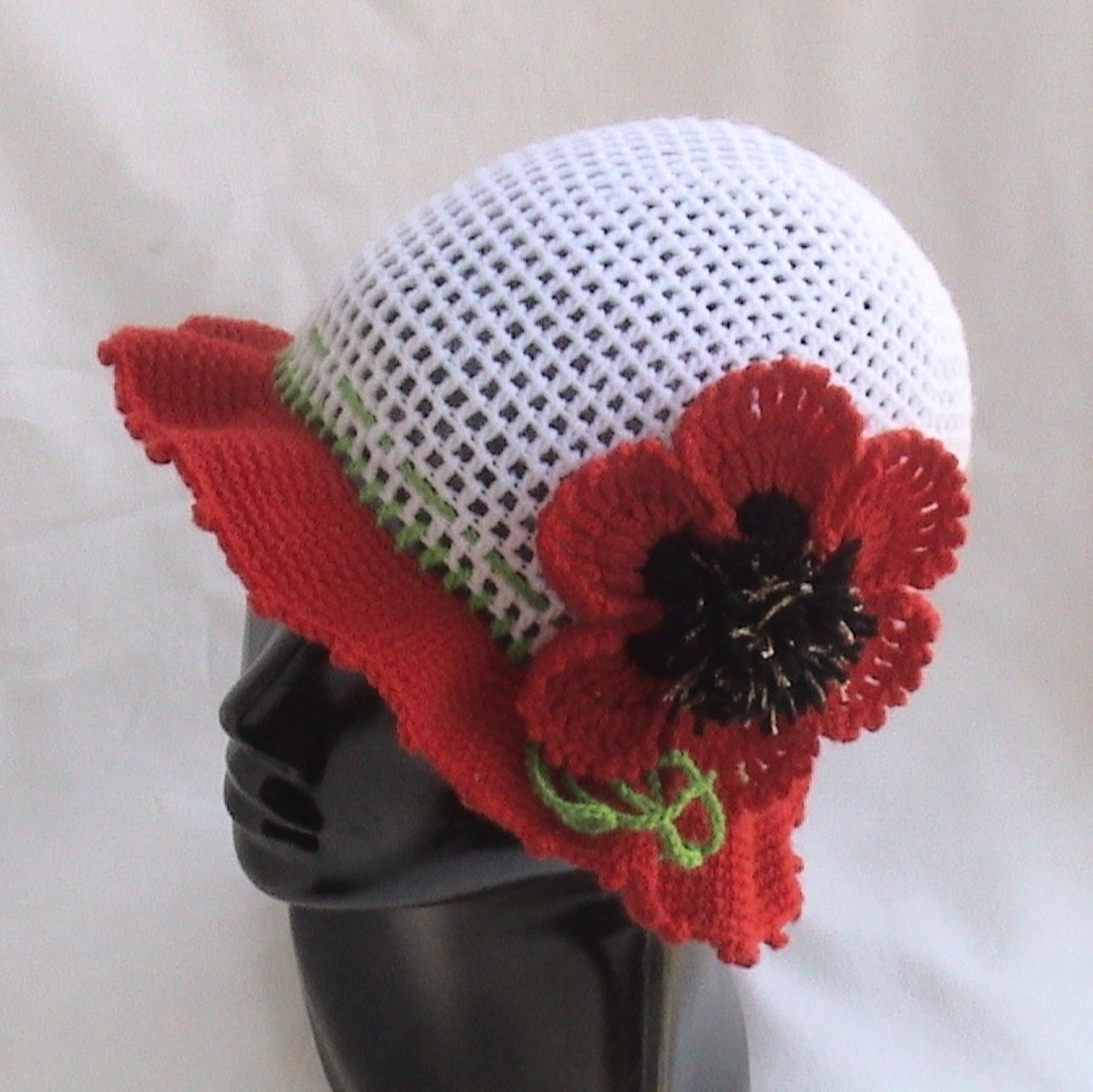 Crochet Poppy Hatcrochet Hat With Poppy Flowercrochet White - Etsy UK