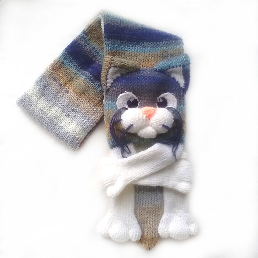 Knitted Cat Scarf, Knitted Scarf, Animal Scarf, Cat Scarf, Knit Scarf ...