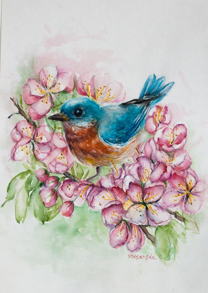 Bird on a Branch Bird Painting Original Bird Watercolor | Etsy