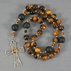 Anglican Rosary in Tiger Eye and Black Onyx With Celtic Knot - Etsy