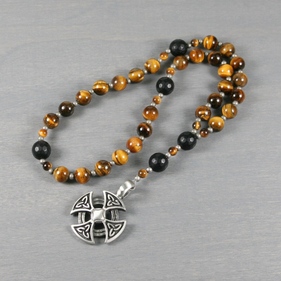 Anglican Rosary in Tiger Eye and Matte Black Onyx With an Orthodox ...