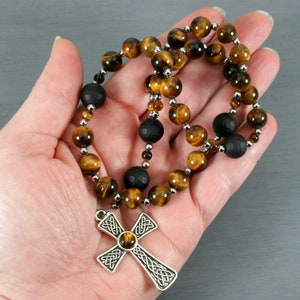 Anglican Rosary in Tiger Eye and Black Onyx With Celtic Knot - Etsy