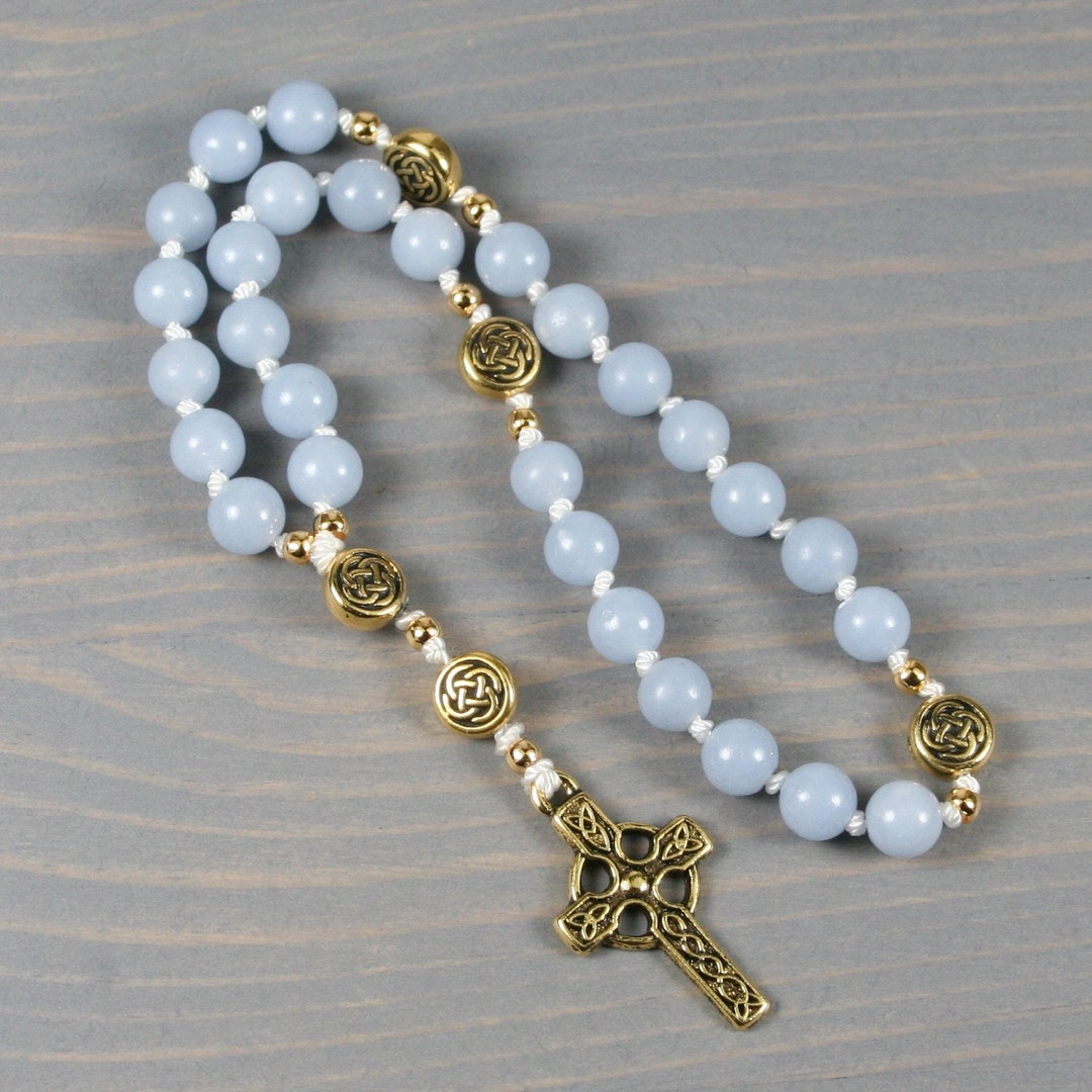 Petite Anglican Rosary in Angelite With Celtic Knot Cruciform Beads and ...