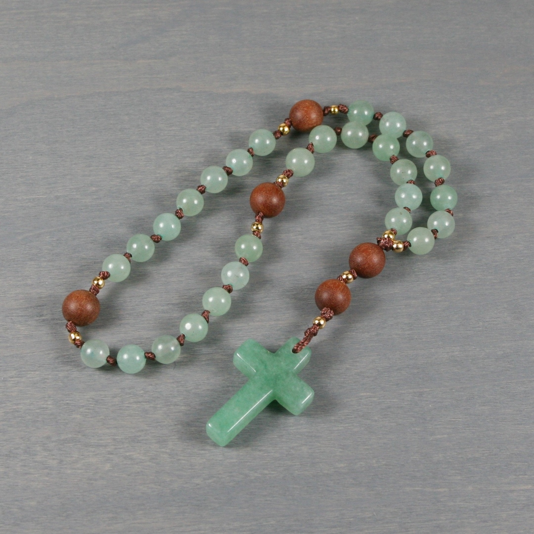 Petite Anglican Rosary in Green Aventurine and Sandalwood With a Green ...