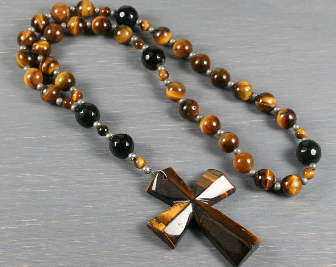 Anglican Rosary in Tiger Eye and Black Onyx With a Tiger Eye Cross - Etsy