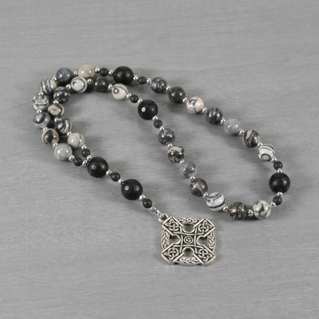 Anglican Rosary in Picasso Jasper, Matte Black Onyx, and a Round Celtic ...